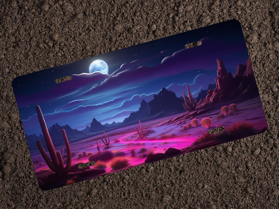 Pink Neon Desert Night Moonlit License Plate Novelty Tag Custom Car ...