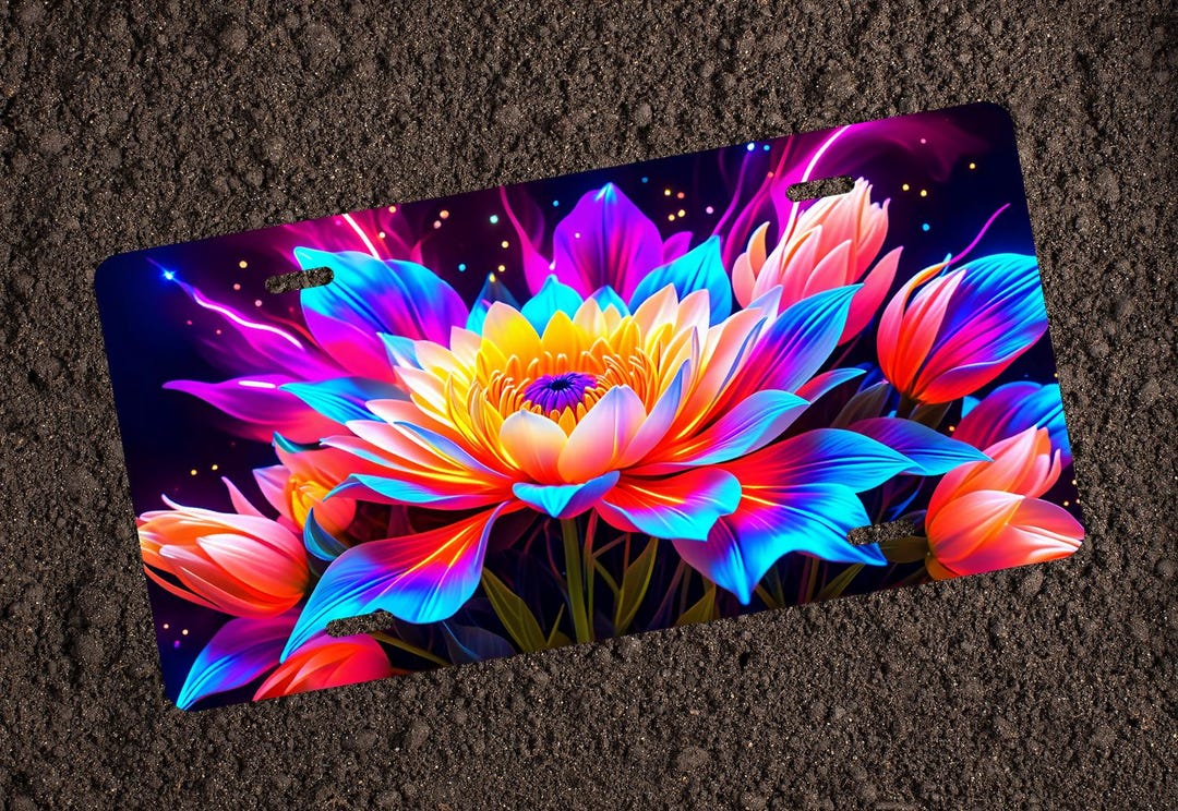 Vibrant Floral Custom License Plate - Unique Car Accessory ...