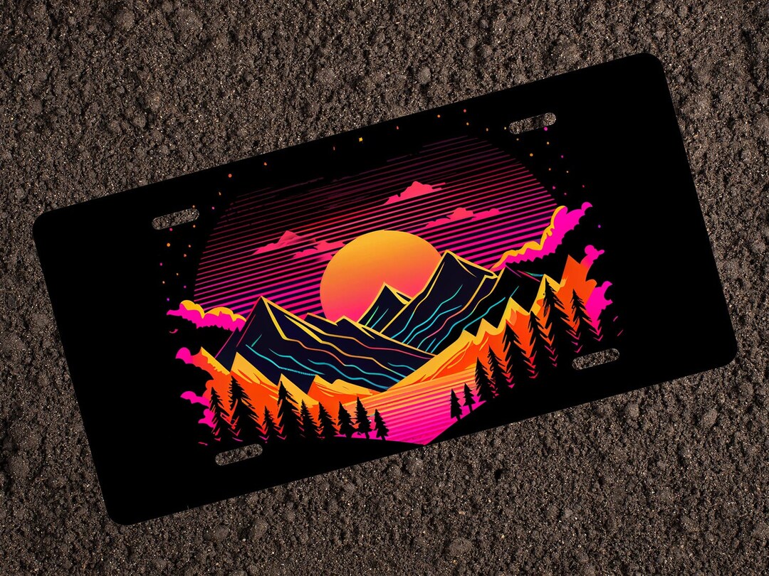 Vintage 80's Retro Adventure Mountain Sunset License Plate Novelty Tag ...
