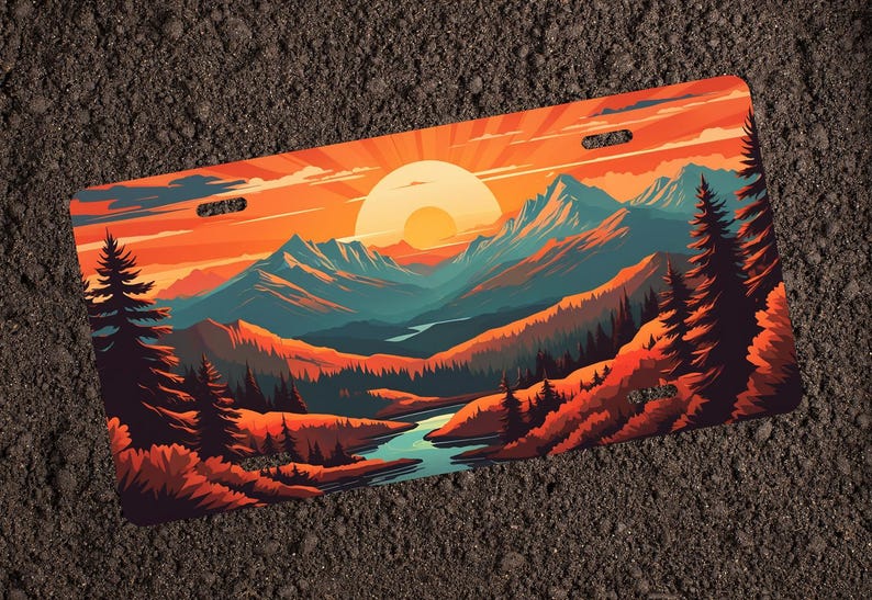 Custom Mountain Sunset License Plate - Unique Car Tag With Scenic ...