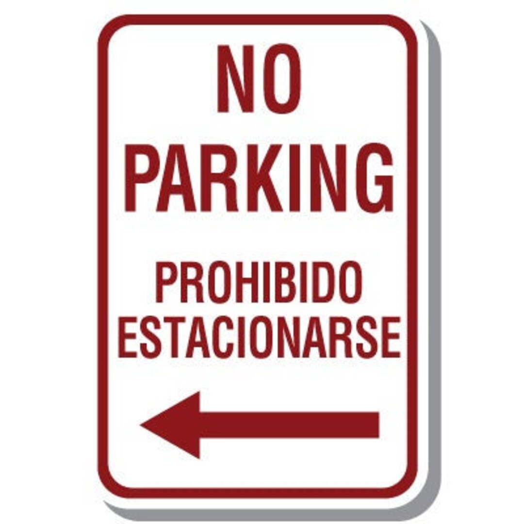 Bilingual No Parking Sign With Arrow Left - Etsy