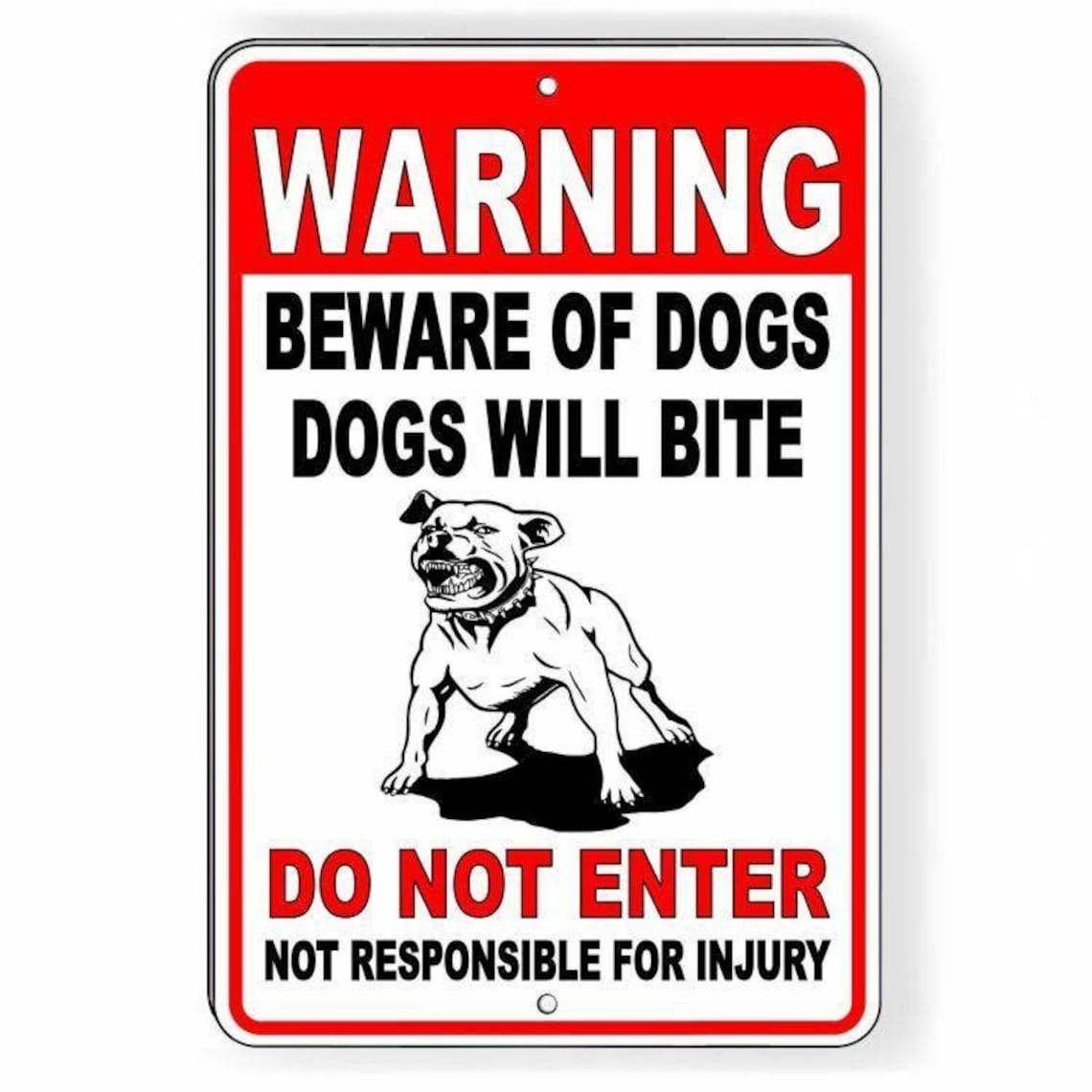 WARNING Sign Beware of Dogs Do Not Enter Dogs Will Bite Metal Pitbull ...