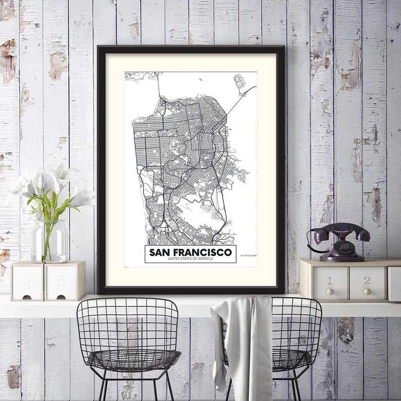 San Francisco Grid Map Art Print Cityscape Road Map Wall - Etsy