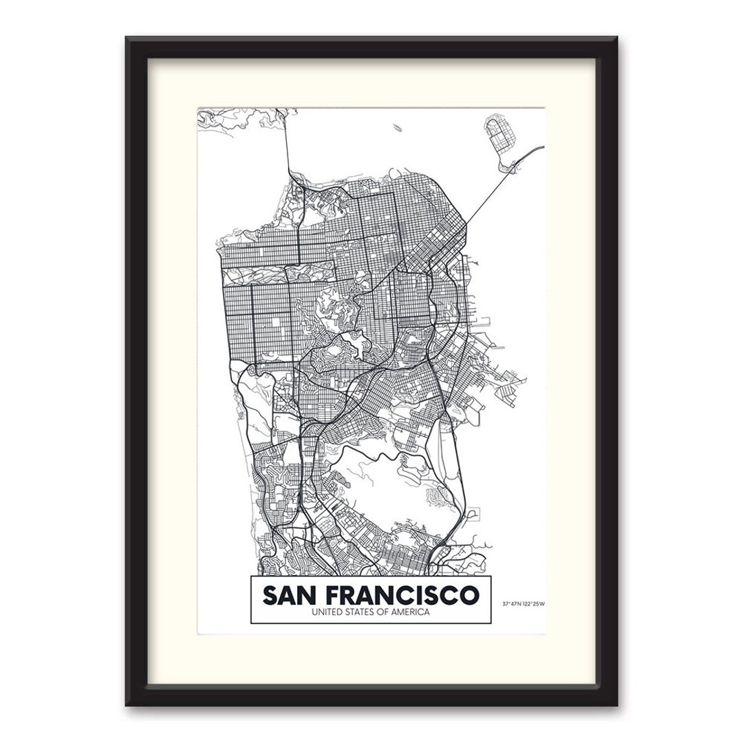 San Francisco Grid Map Art Print Cityscape Road Map Wall - Etsy