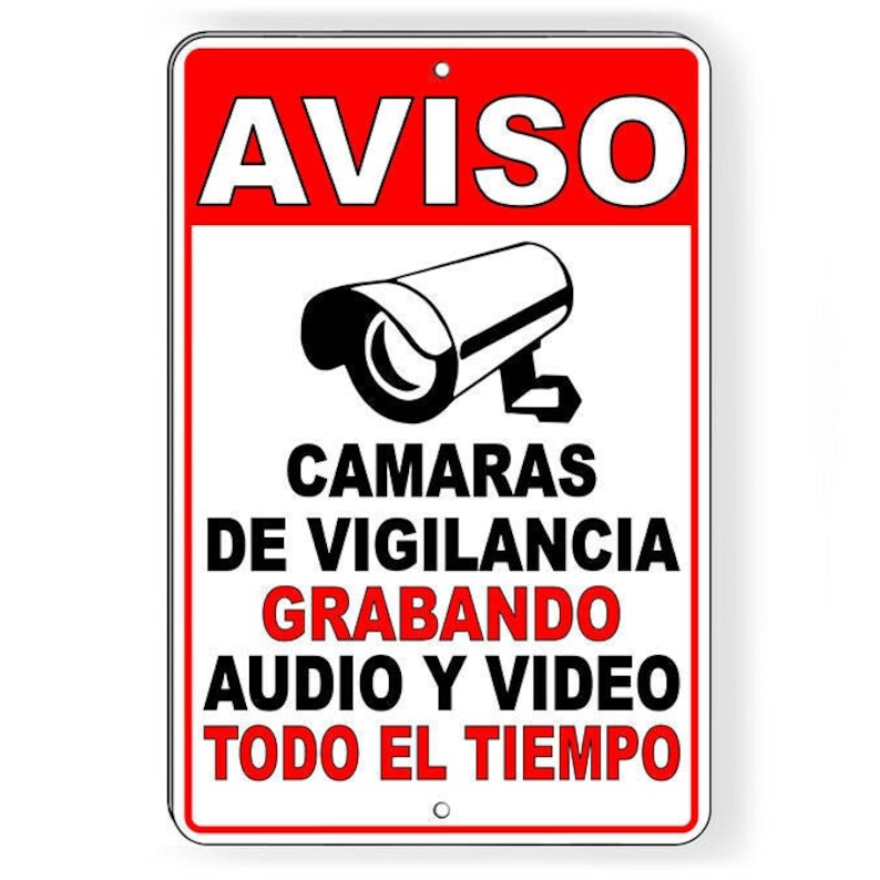 Spanish Aviso 24 Hour AUDIO Video Surveillance Camera Metal Sign SS09 ...