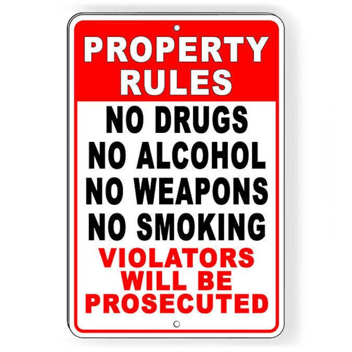 Property Rules No Smoking Drugs Alcohol Weapons Sign | Etsy