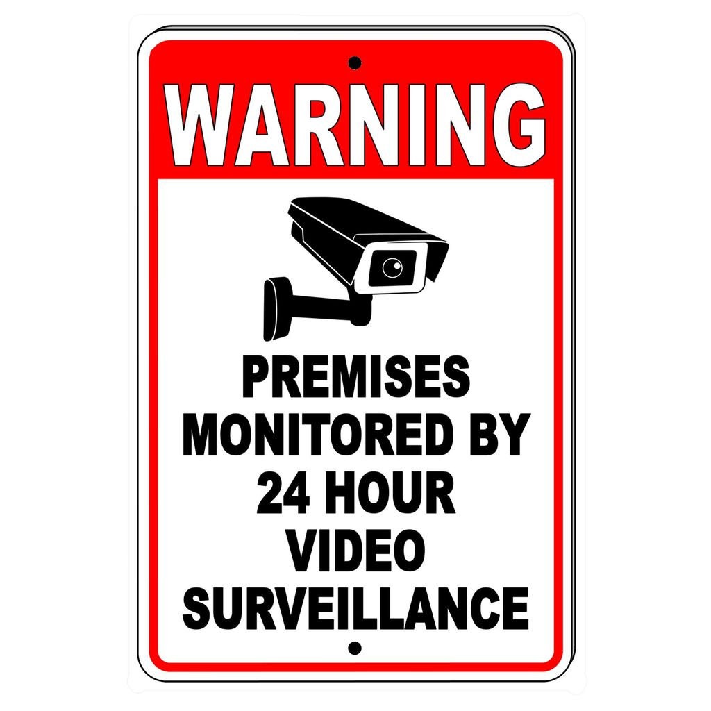 Warning Premises Under 24 Hr Audio Video Surveillance Metal Sign Party ...