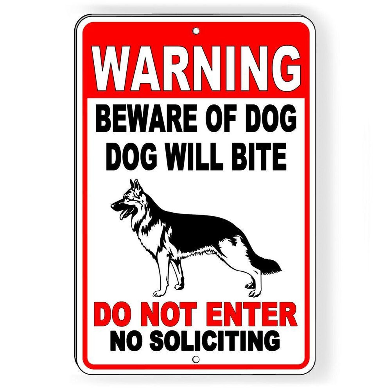 WARNING Beware of Dog Will Bite Do Not Enter No Soliciting Metal Sign ...