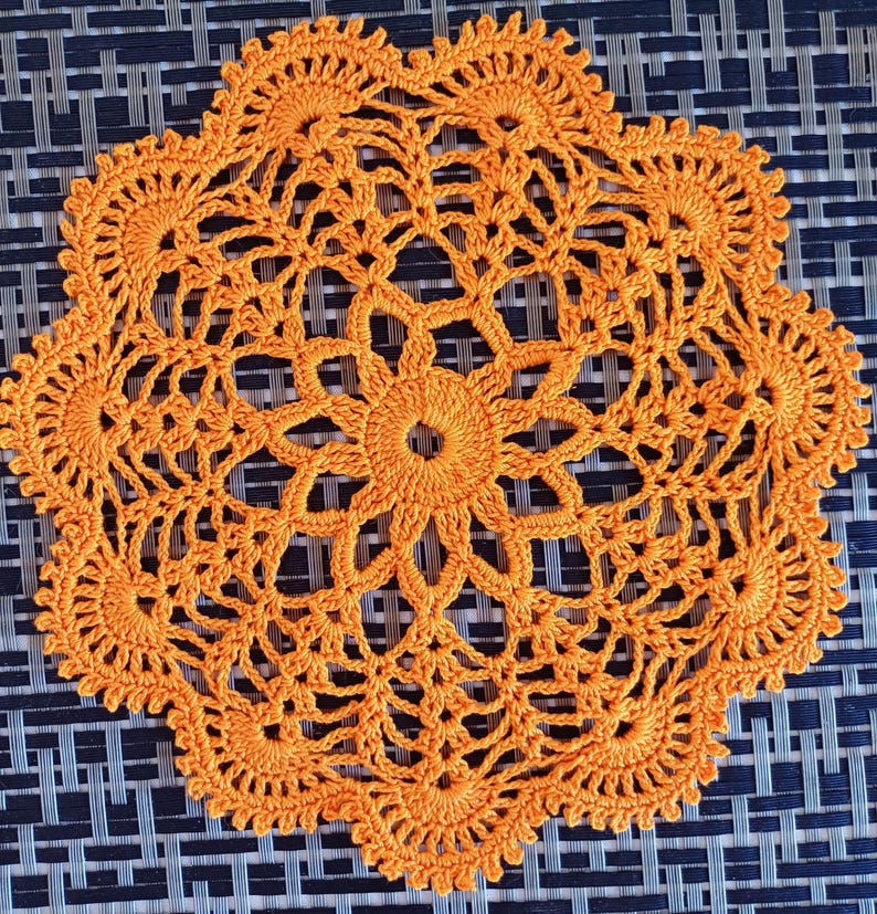 Crochet Doily Lace Orange Handmade Cotton Crochet Placemat Boho Design ...