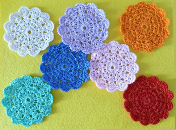Lot of 7 Colorful Doily / 3.59 Cm .crocheted Doilies . - Etsy