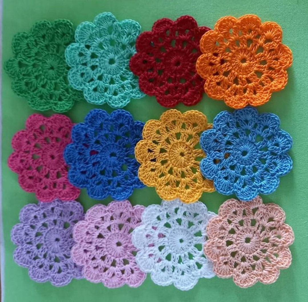 Lot of 12 Colorful Mini Doily 2.46 Cm . Crocheted Doilies .round ...