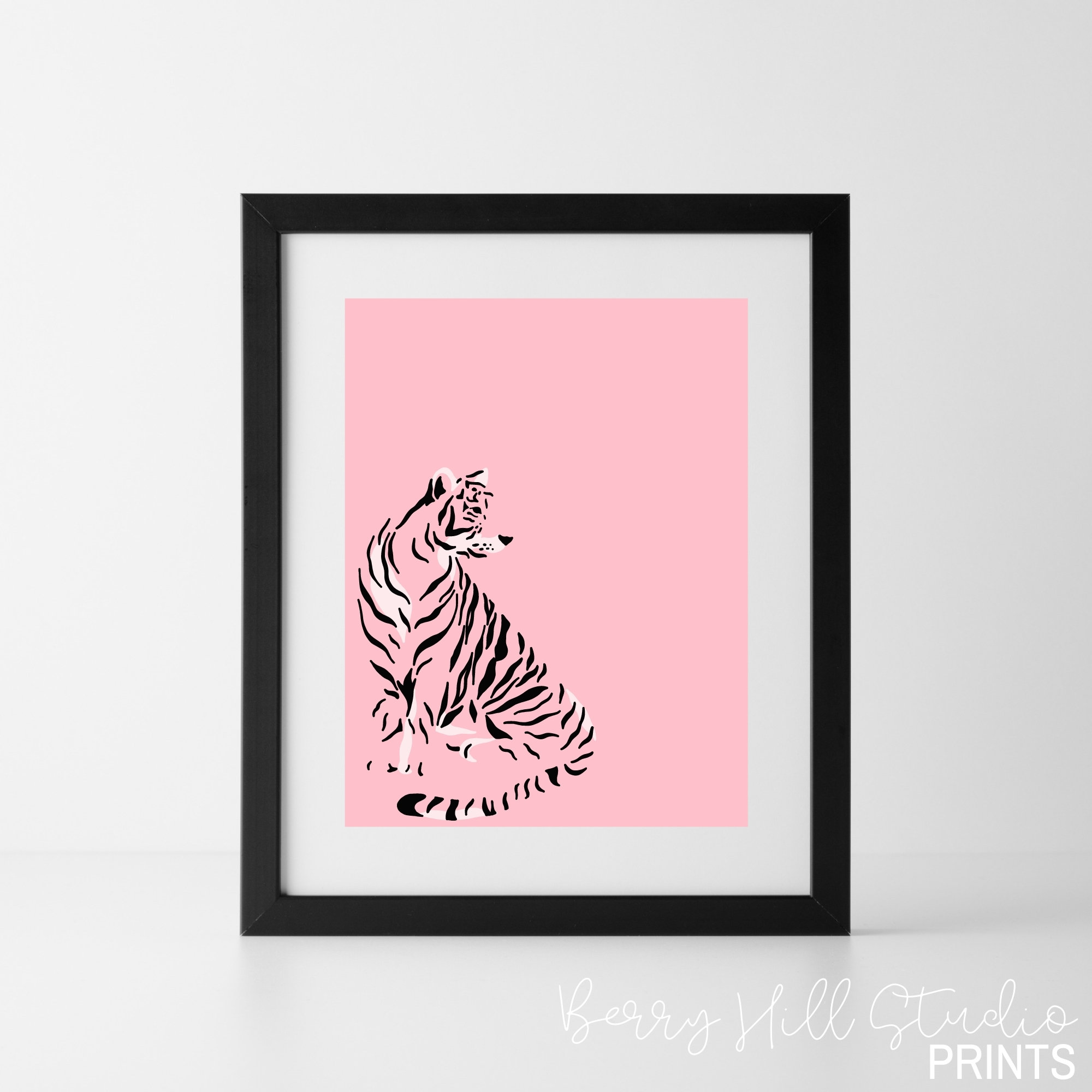 Pink Tiger Wall Art, Black and Pink Animal Print, Digital Wall Art ...