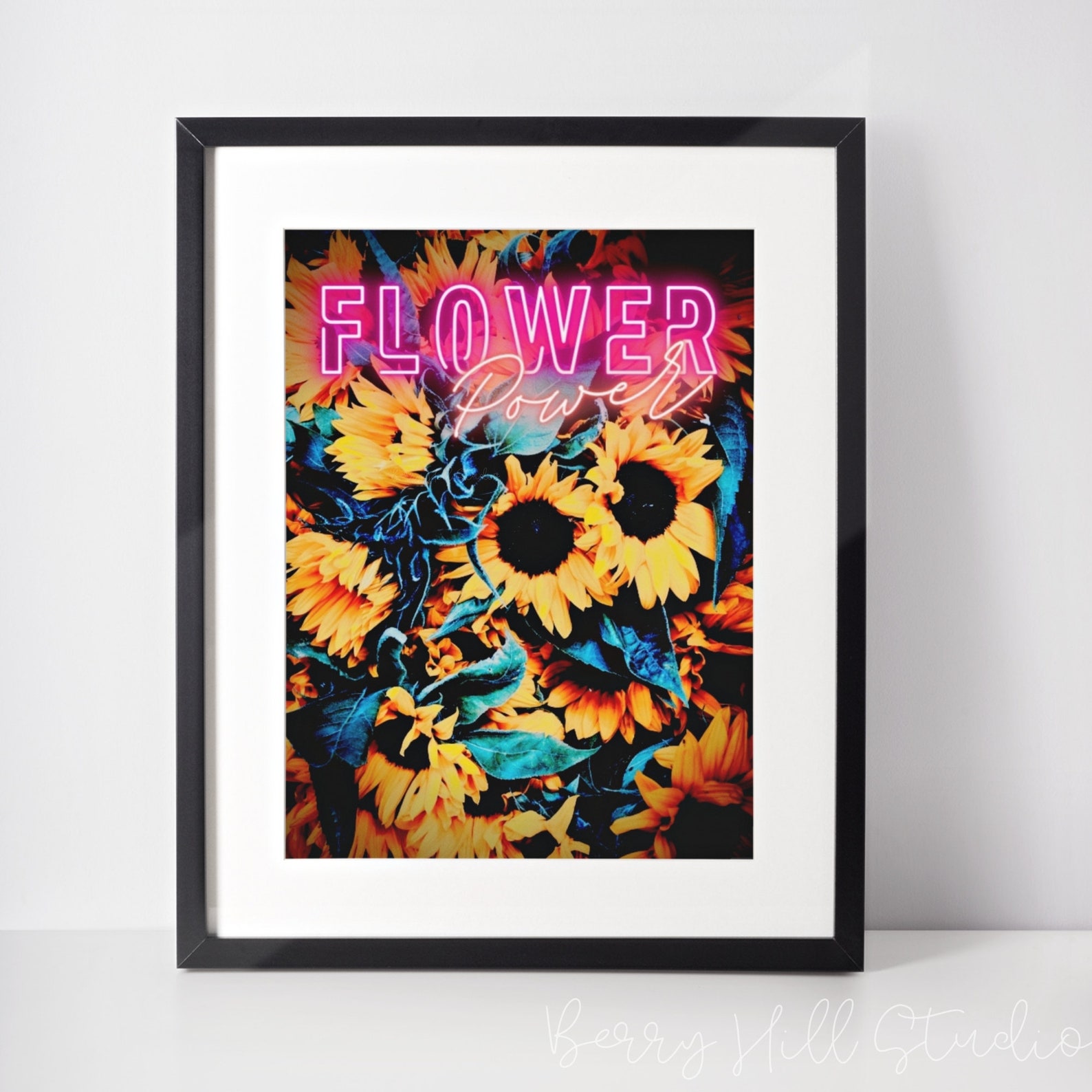 Flower Power Neon Poster Neon Wall Art Sunflower Art Print - Etsy UK