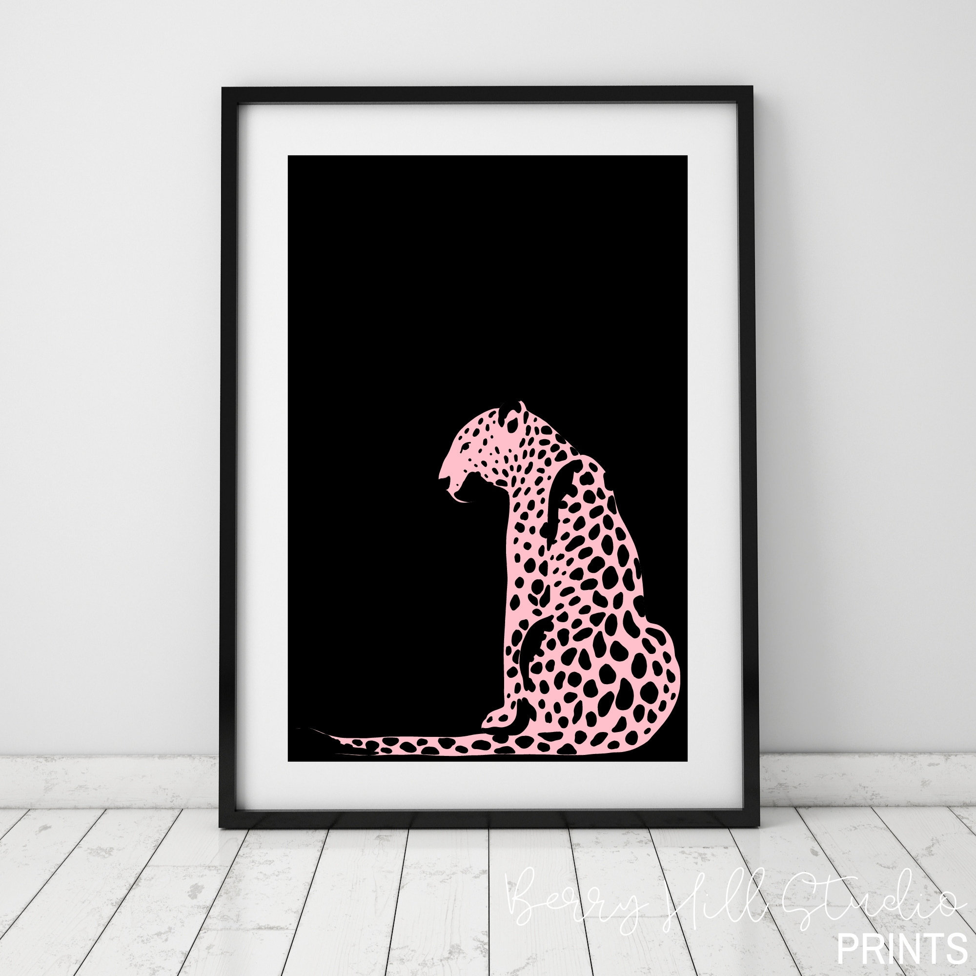 Pink Jungle Leopard Poster Black And Pink Minimalist Animal | Etsy