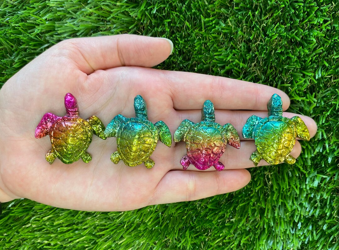 Hand Carved Genuine Rainbow Bismuth Turtle Crystal Palm Stone - Etsy