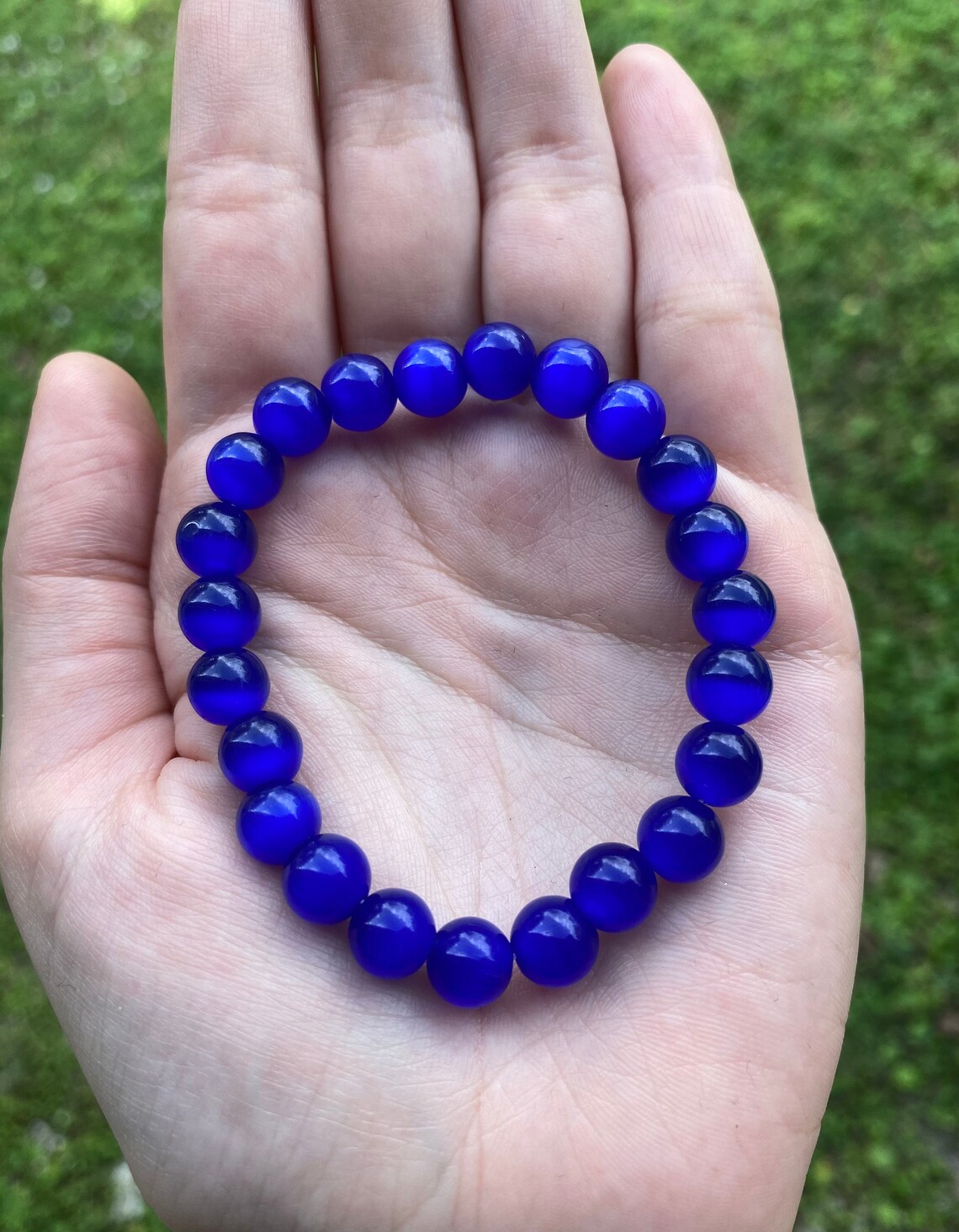 Natural Dark Blue Cat's Eye Gemstone Crystal Bracelet 8MM | Etsy