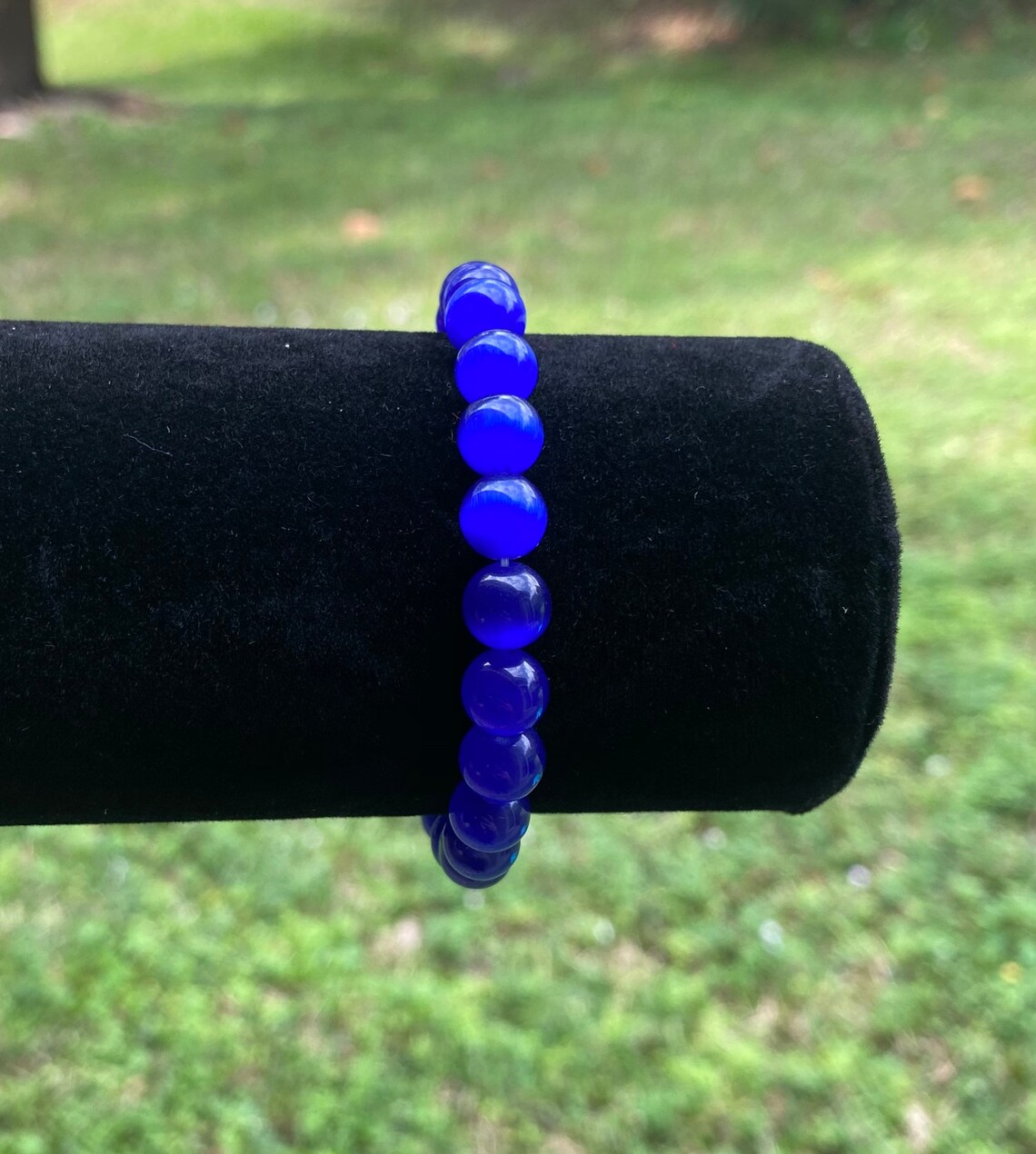 Natural Dark Blue Cat's Eye Gemstone Crystal Bracelet 8MM - Etsy