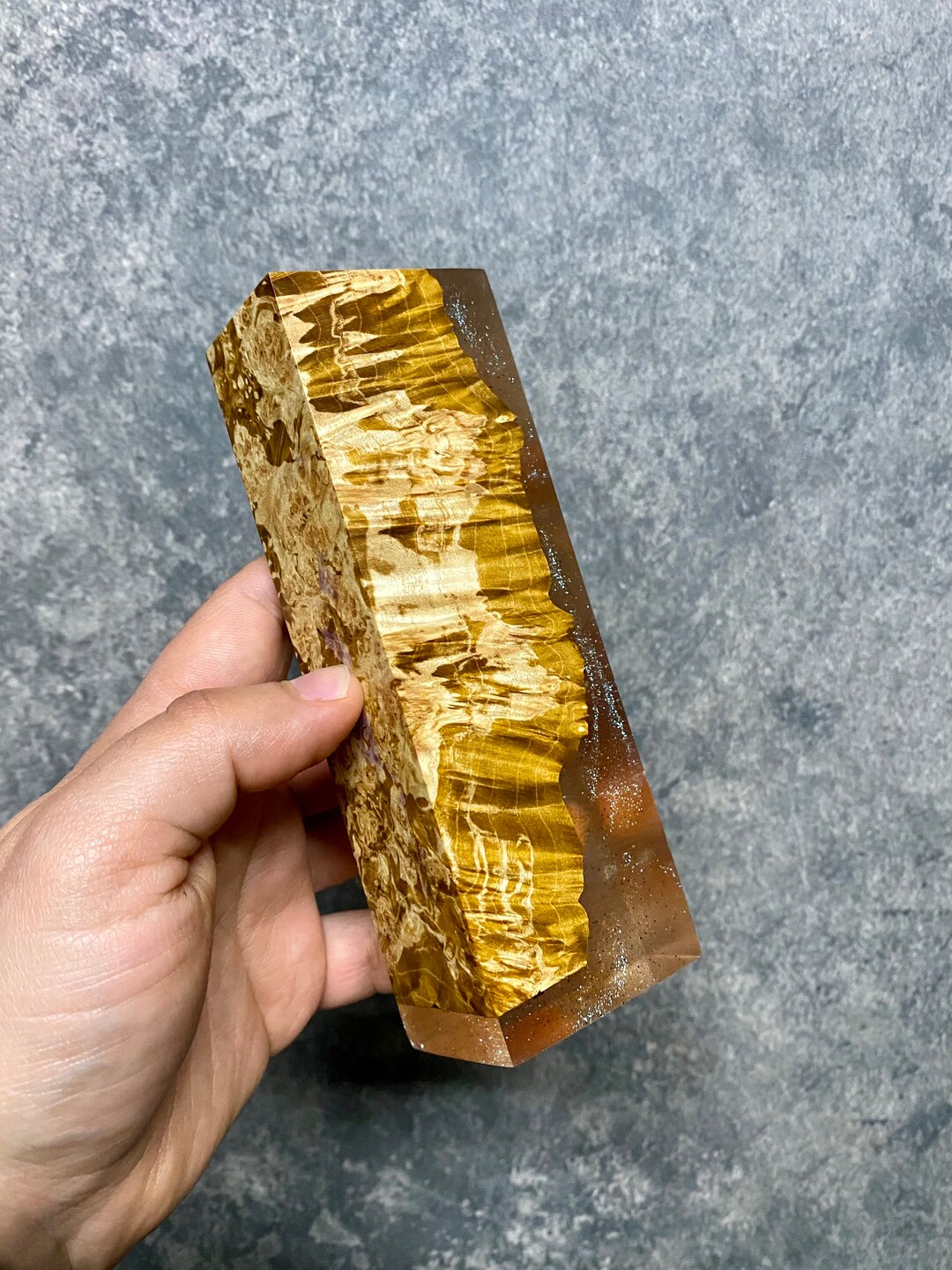 Dyed and Stabilized Resin Art Semi Transparent Maple Burl Hybrid Block ...