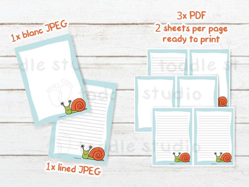Snail Writing Paper Lined Blanc Stationary Download | Etsy
