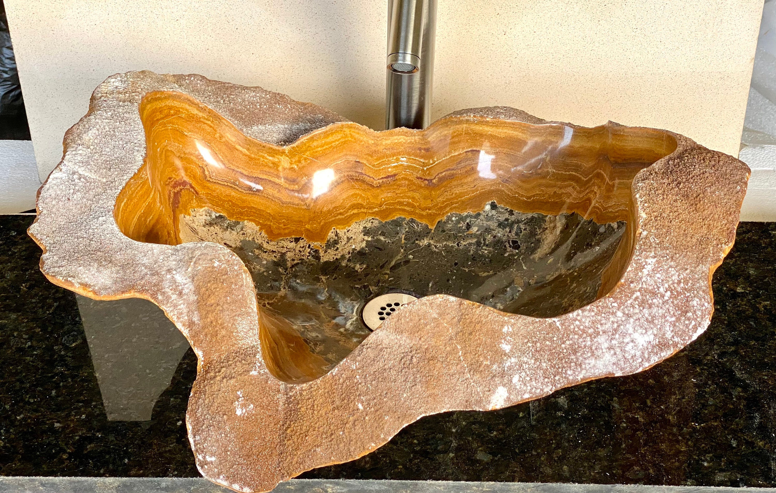 Natural Stone Sink - Onyx Sink - Rustic Travertine Marble - Hand Carved ...