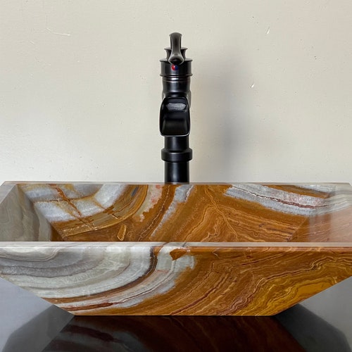 Natural Stone Vessel Bathroom Sink Rectangular Goleta Marble - Etsy