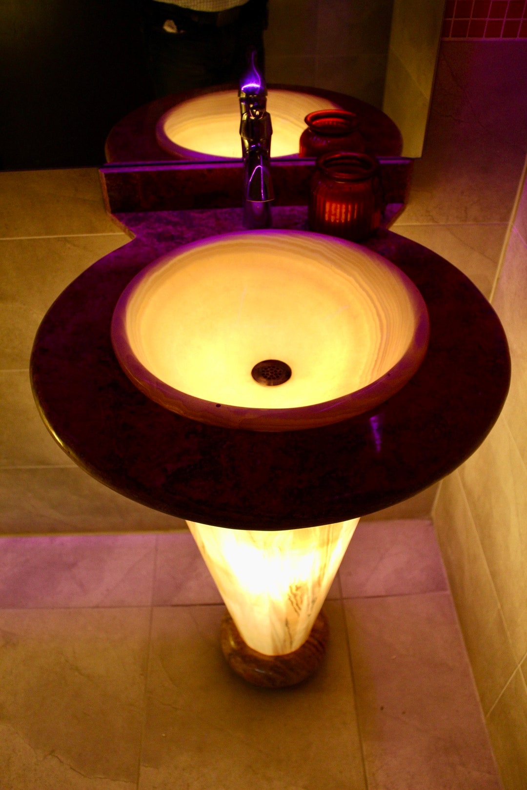 Pedestal Onyx Sink – Illuminated Natural Stone Vanity, Handcrafted ...