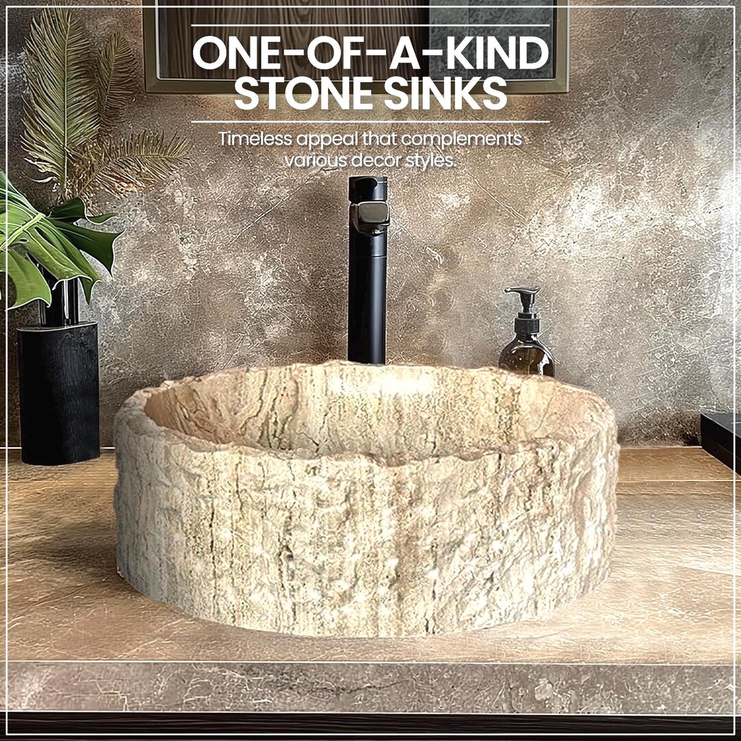 Bathroom Vessel Sink Stone Basin Vanity Rustic Travertine Marble Basin ...
