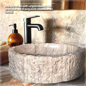Bathroom Vessel Sink Stone Basin Vanity Rustic Travertine Marble Basin ...