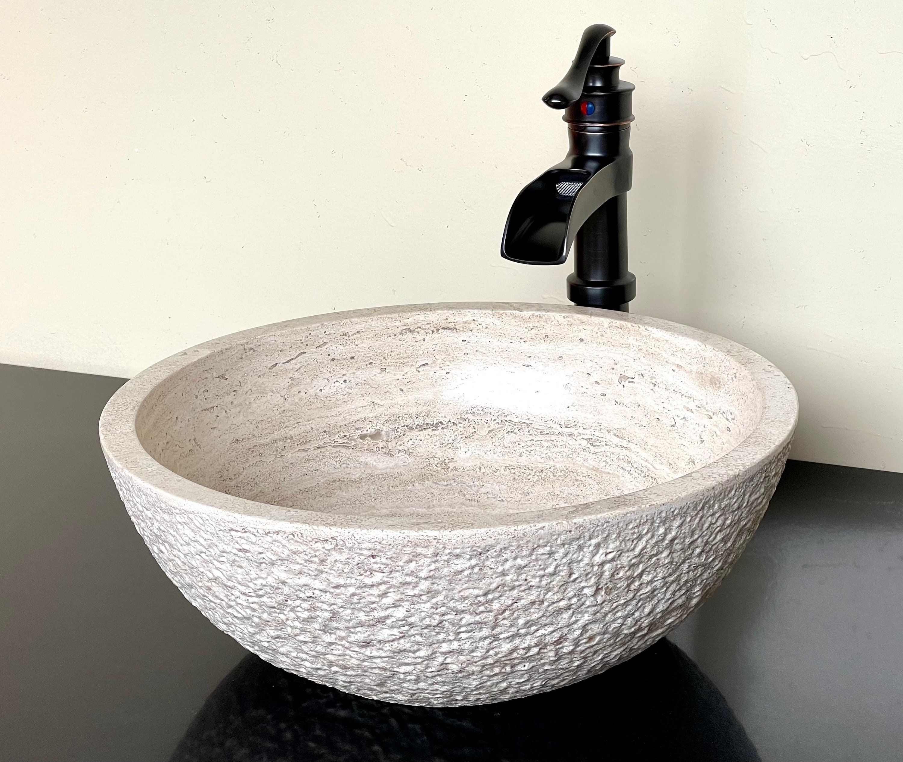 Natural Stone Sink - Rustic Travertine Marble - Hand Carved Vessel Sink ...