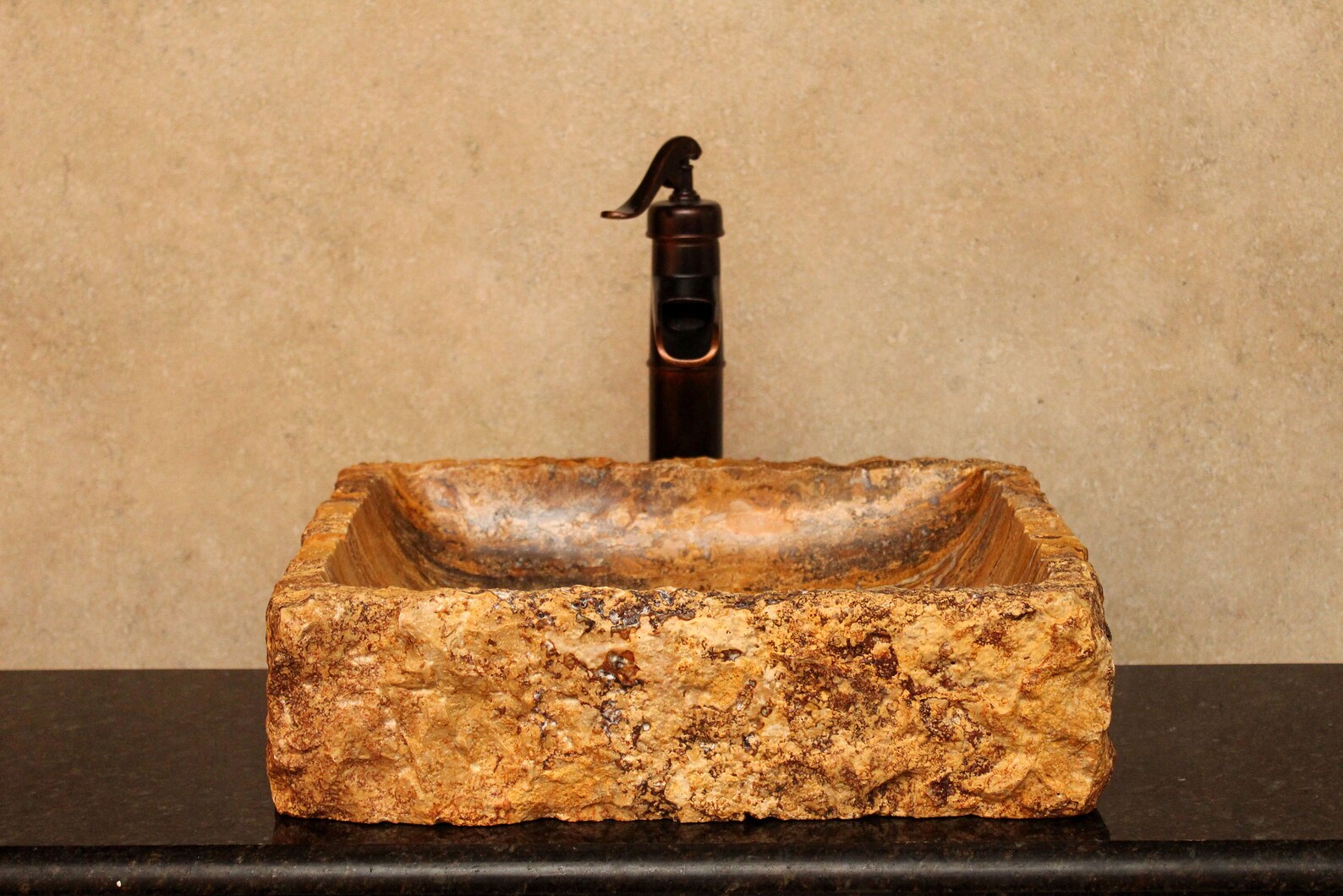 Natural Stone Sink - Rustic Travertine Marble - Hand Carved Vessel Sink ...