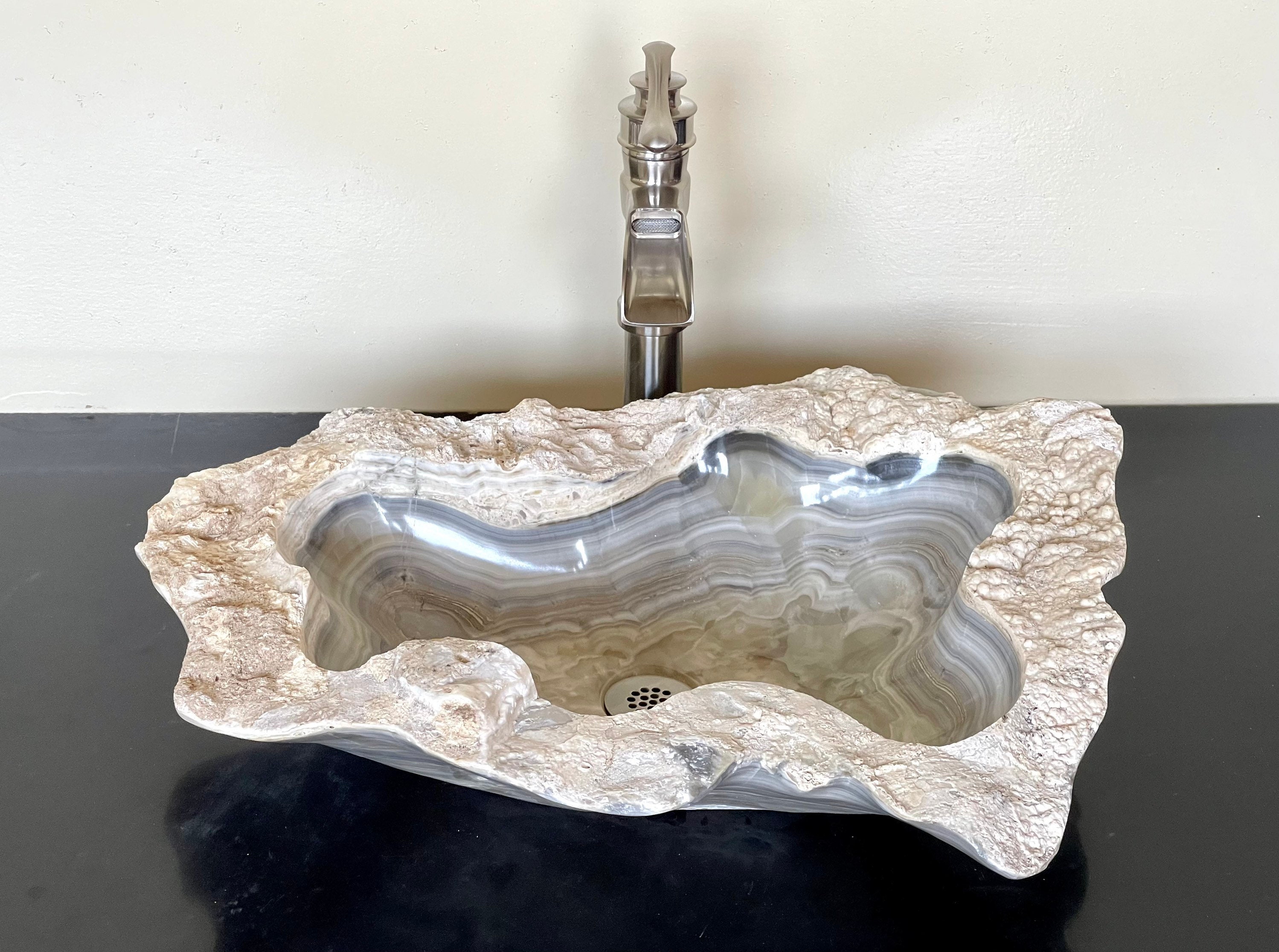 Natural Stone Sink - Onyx Sink - Rustic Travertine Marble - Hand Carved ...