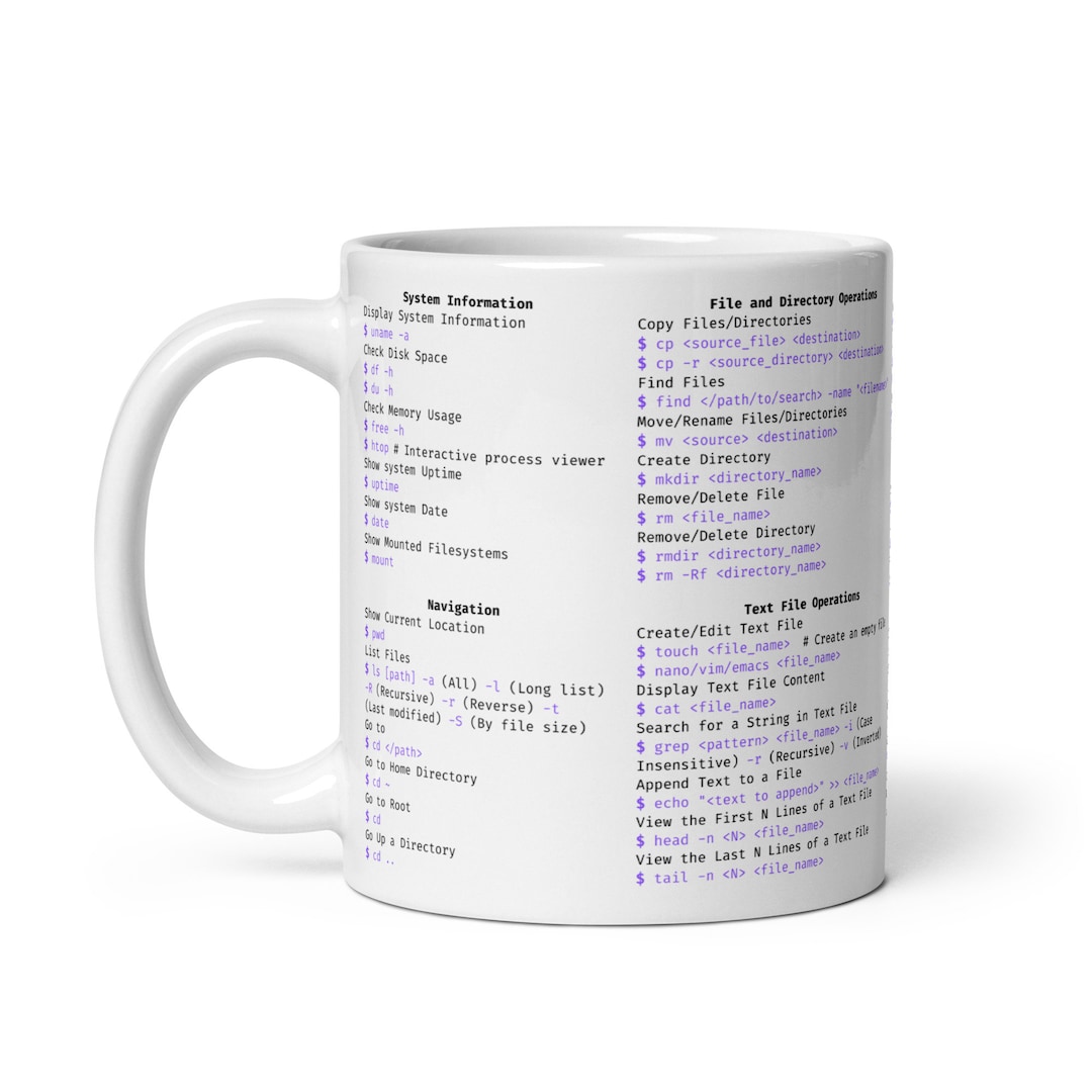 Linux Command Cheat Sheet Mug | Programmer Gift | Sysadmin & Network ...