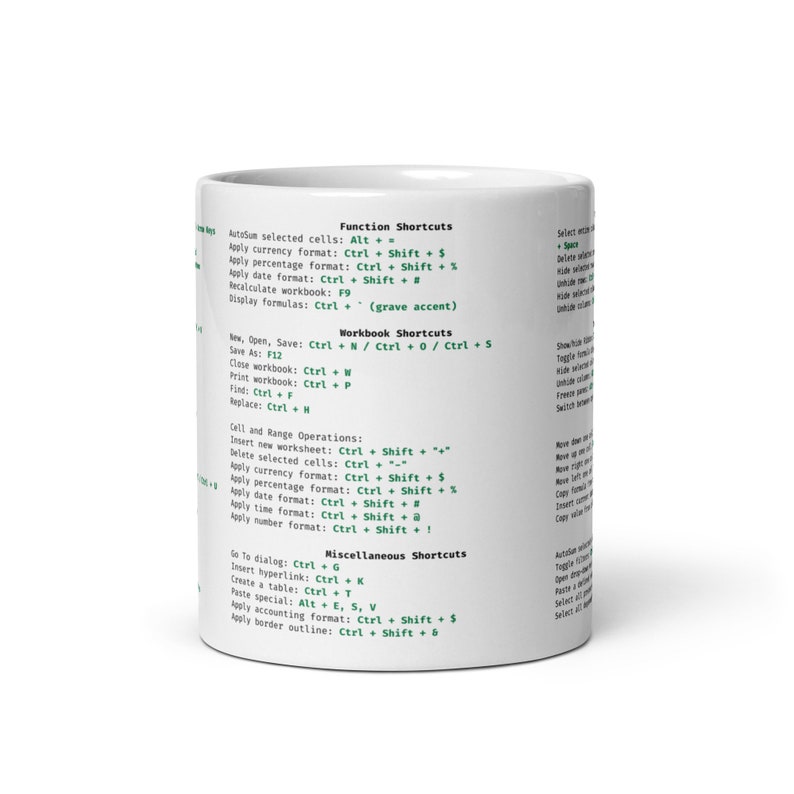 EXCEL Cheat Sheet MUG - 80+ Shortcuts Excel Spreadsheets - Gift for ...