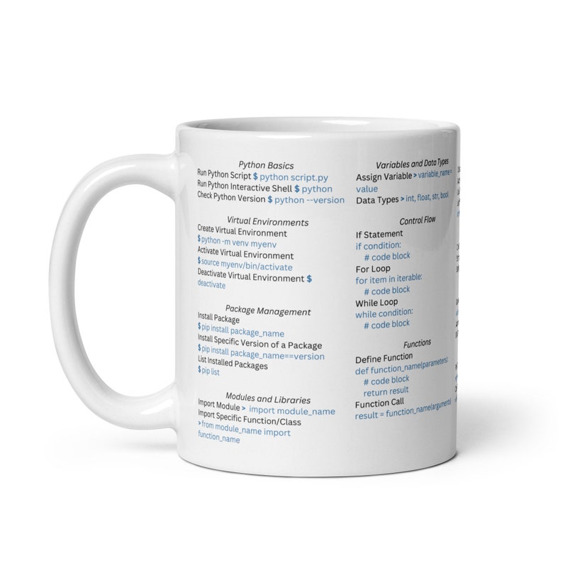 PYTHON Cheat Sheet MUG - Drinking Coffee Cup for Programmers and Software Engineers Programming ...
