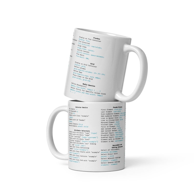 CSS Cheat Sheet MUG - Drinking Coffee Cup for Programmers and Web Designers Frontend Programming ...