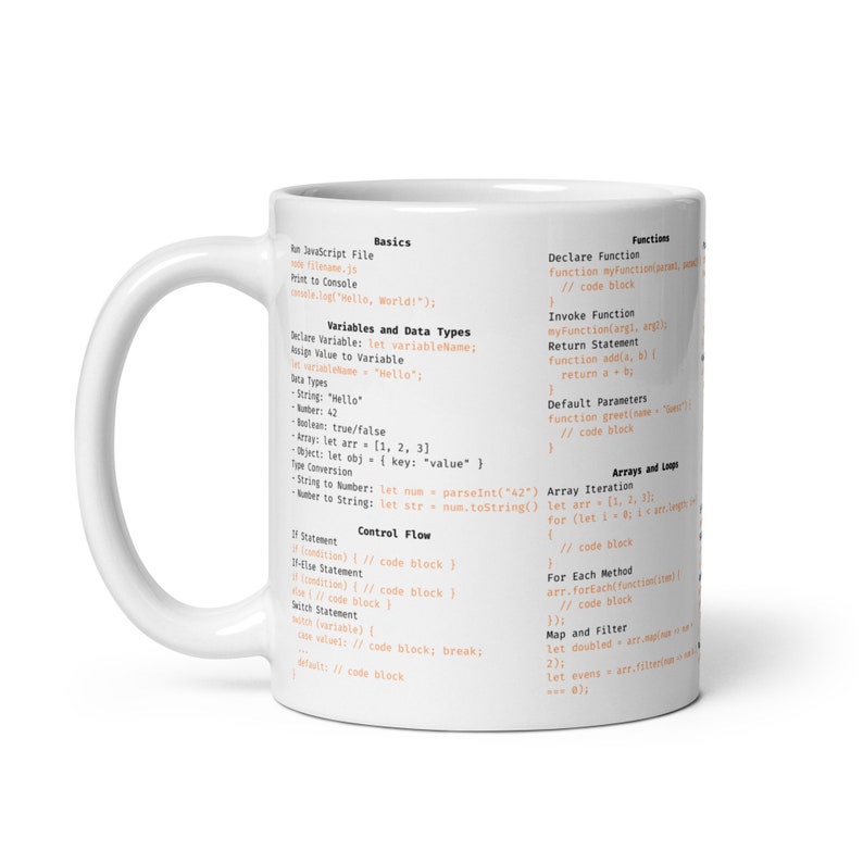 JAVASCRIPT Cheat Sheet MUG - 40+ Vanilla JS Commands and Concepts for ...
