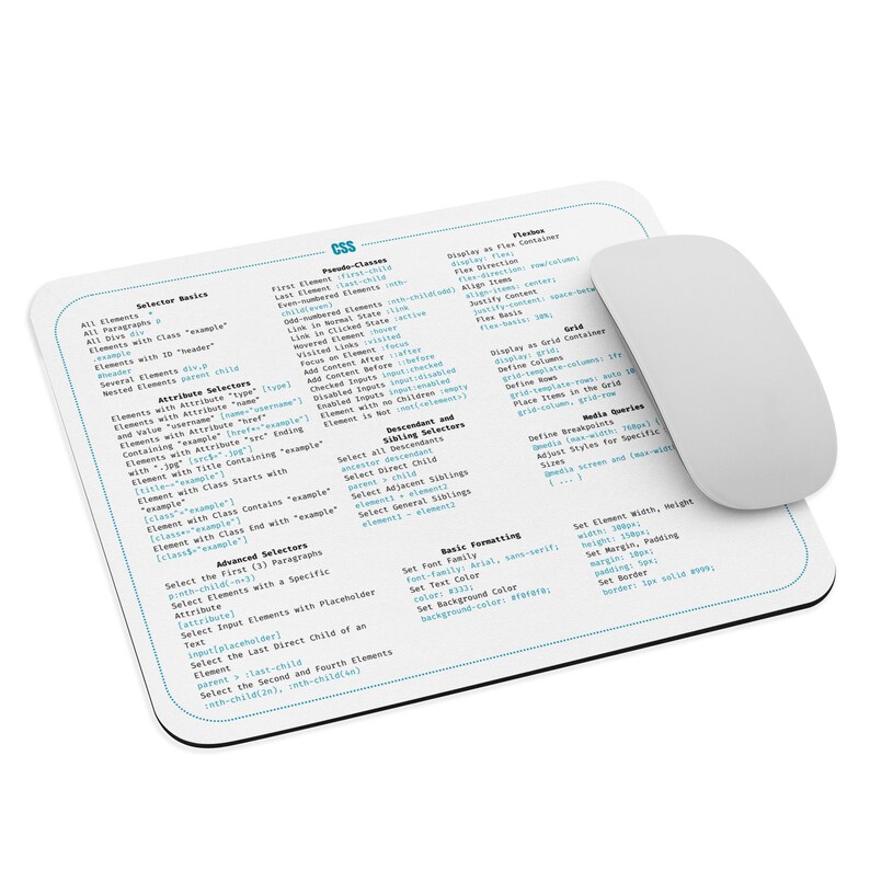 CSS Mouse Pad Cheat Sheet, Mouse Pads for Developers, Programmer Mouse Pads, Office Decor Mouse ...