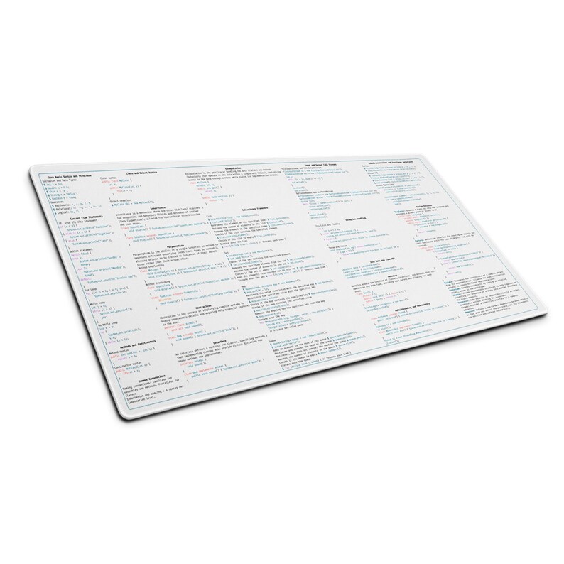 JAVA Cheat Sheet Mouse Pad for Programmers - Basics, Streams, Designs Patterns , OOP and More ...