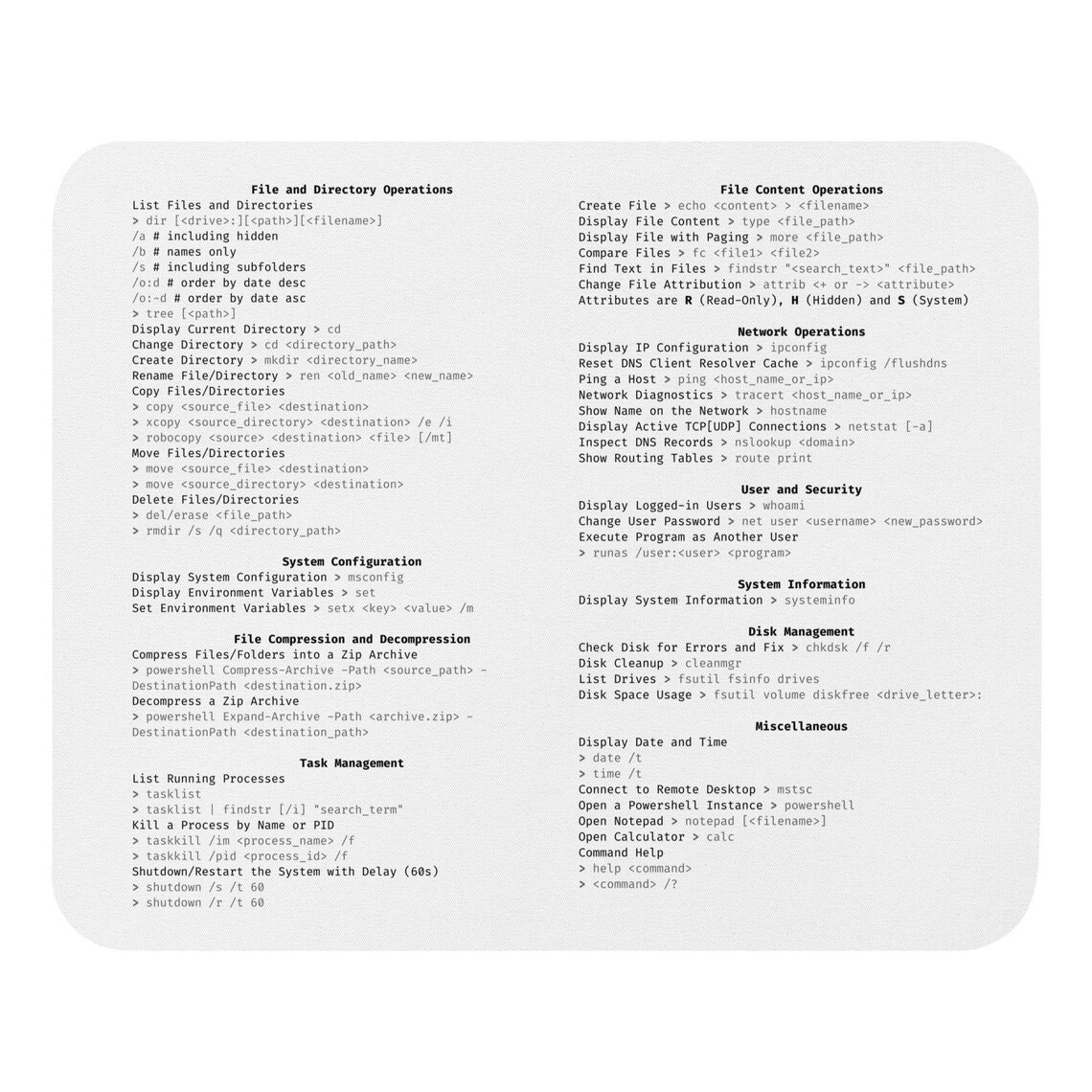 CMD MOUSE PAD Cheat Sheet - Programmer Developer Windows Holiday Gift for Colleague Friend ...