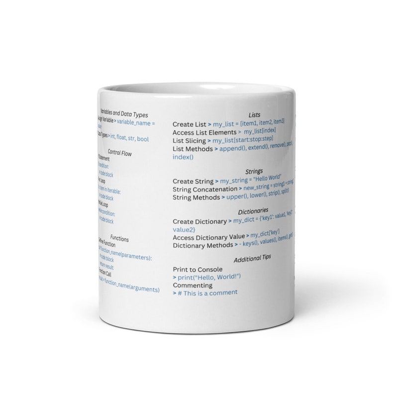PYTHON Cheat Sheet MUG - Drinking Coffee Cup for Programmers and ...