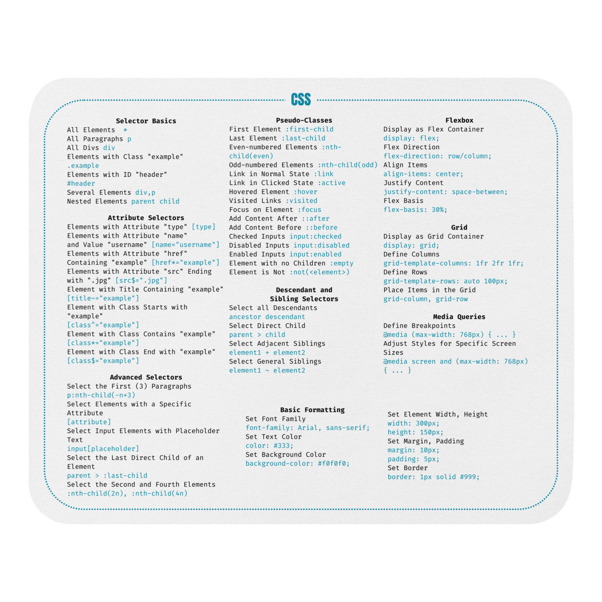 CSS Mouse Pad Cheat Sheet, Mouse Pads for Developers, Programmer Mouse ...