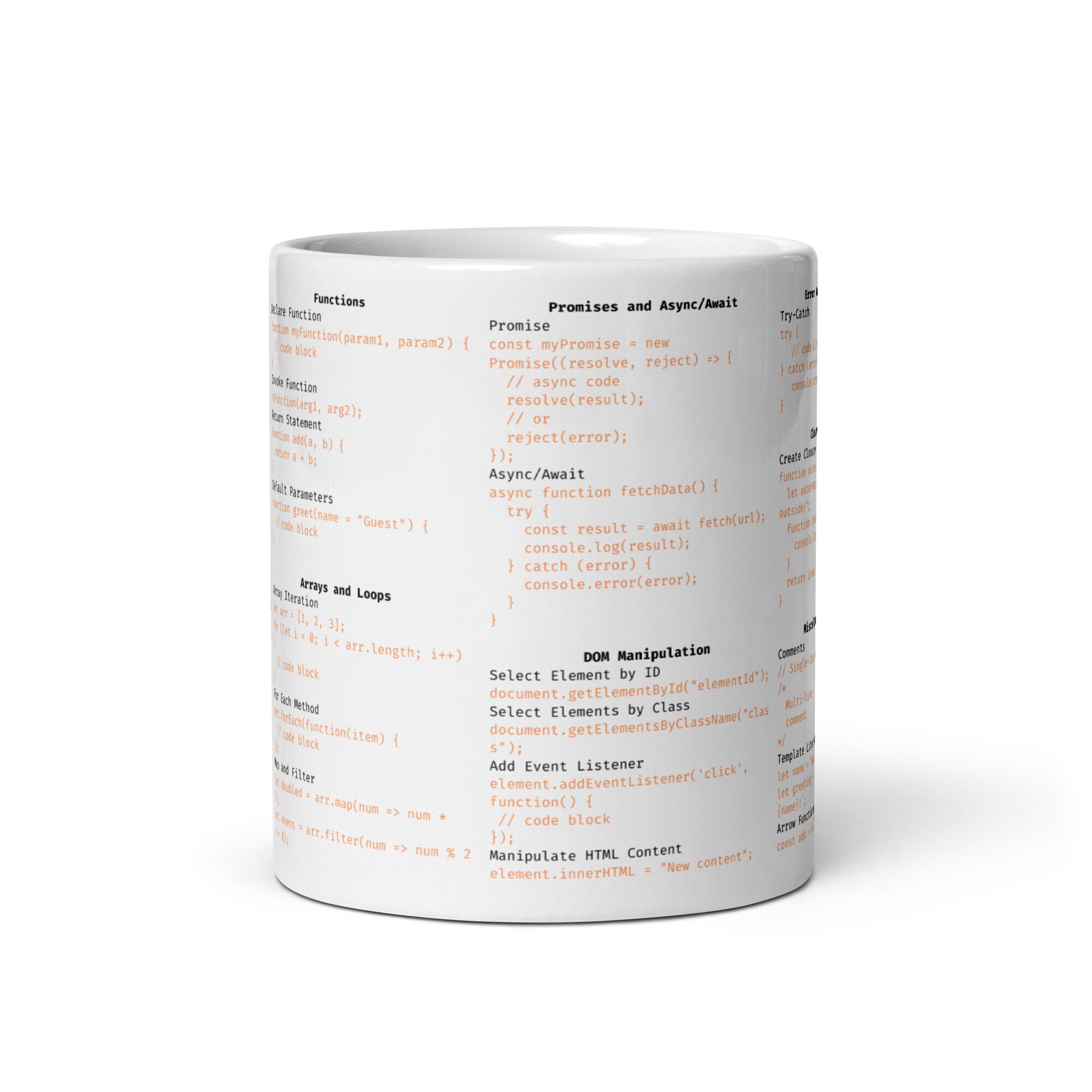 JAVASCRIPT Cheat Sheet MUG 40 Vanilla JS Commands and Concepts for ...