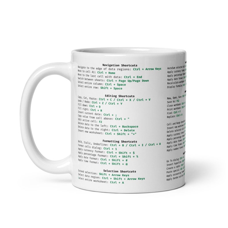 EXCEL Cheat Sheet MUG - 80+ Shortcuts Excel Spreadsheets - Gift for ...