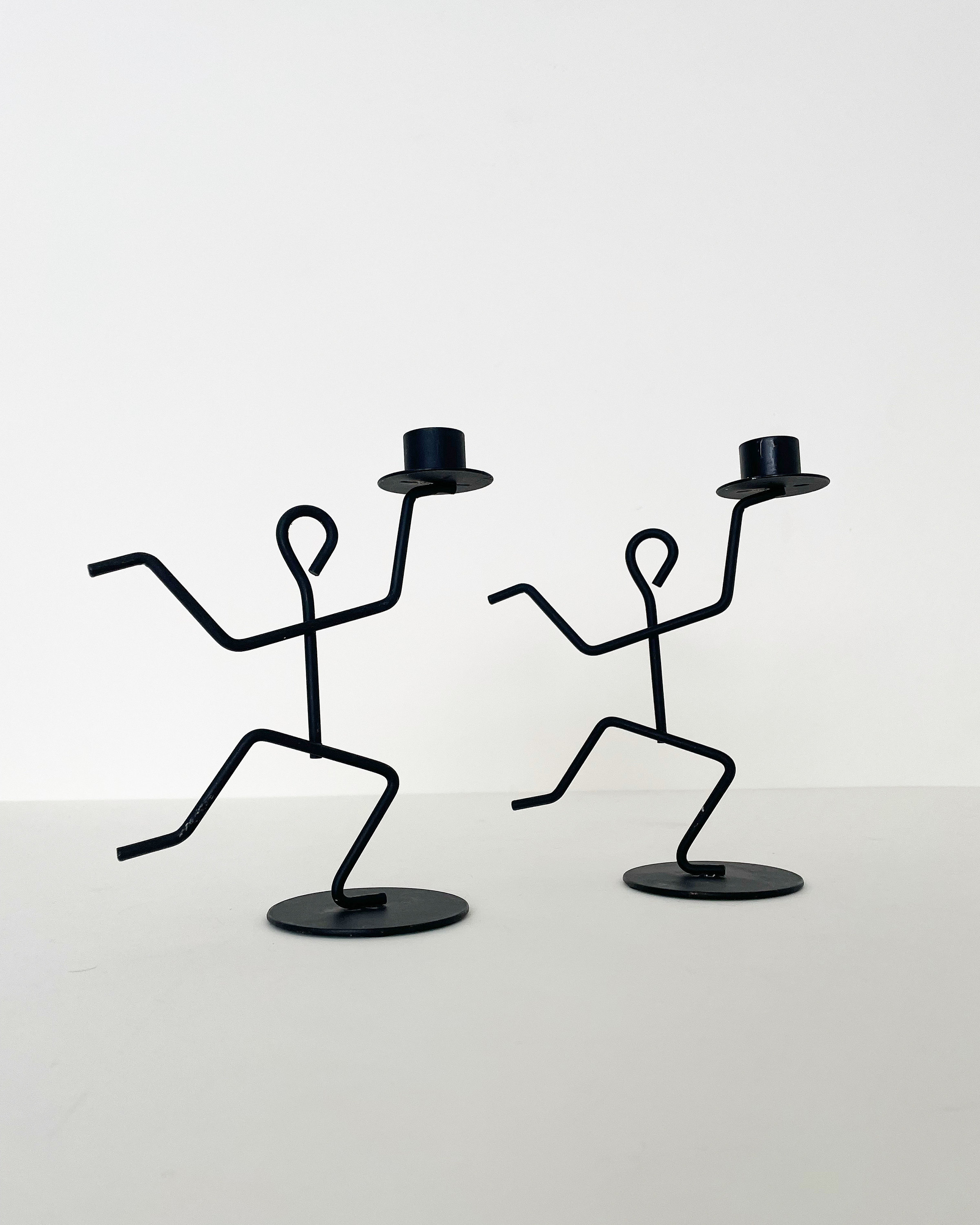 Vintage Black Metal Stickman Candleholder Set Stick Figure - Etsy