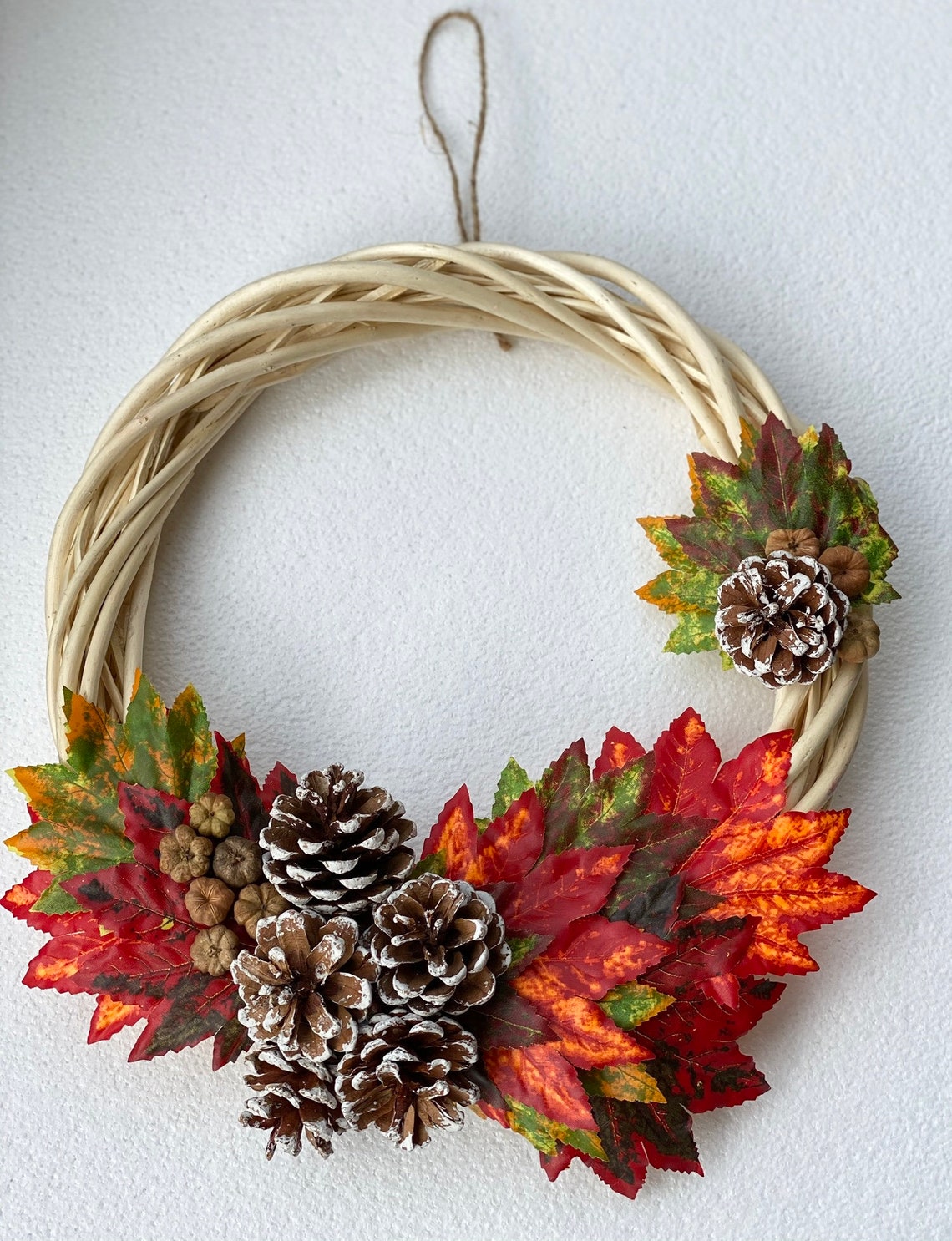 Natural Willow Wreath With Artificial Autumn Leaves and - Etsy UK