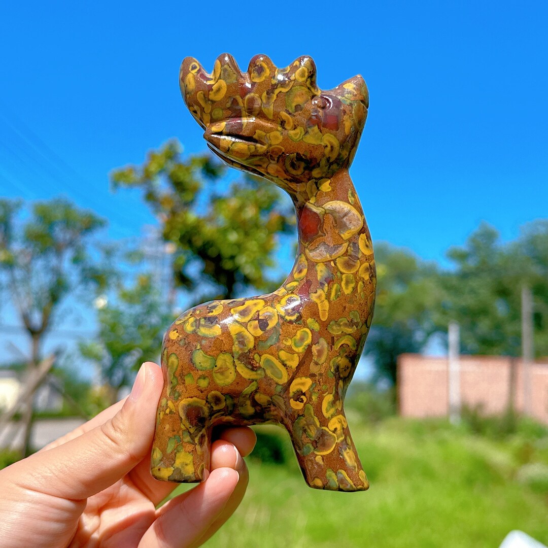 5.5 Bamboo Leaf Jasper Deer,quartz Crystal,home Decoration,crystal Heal ...