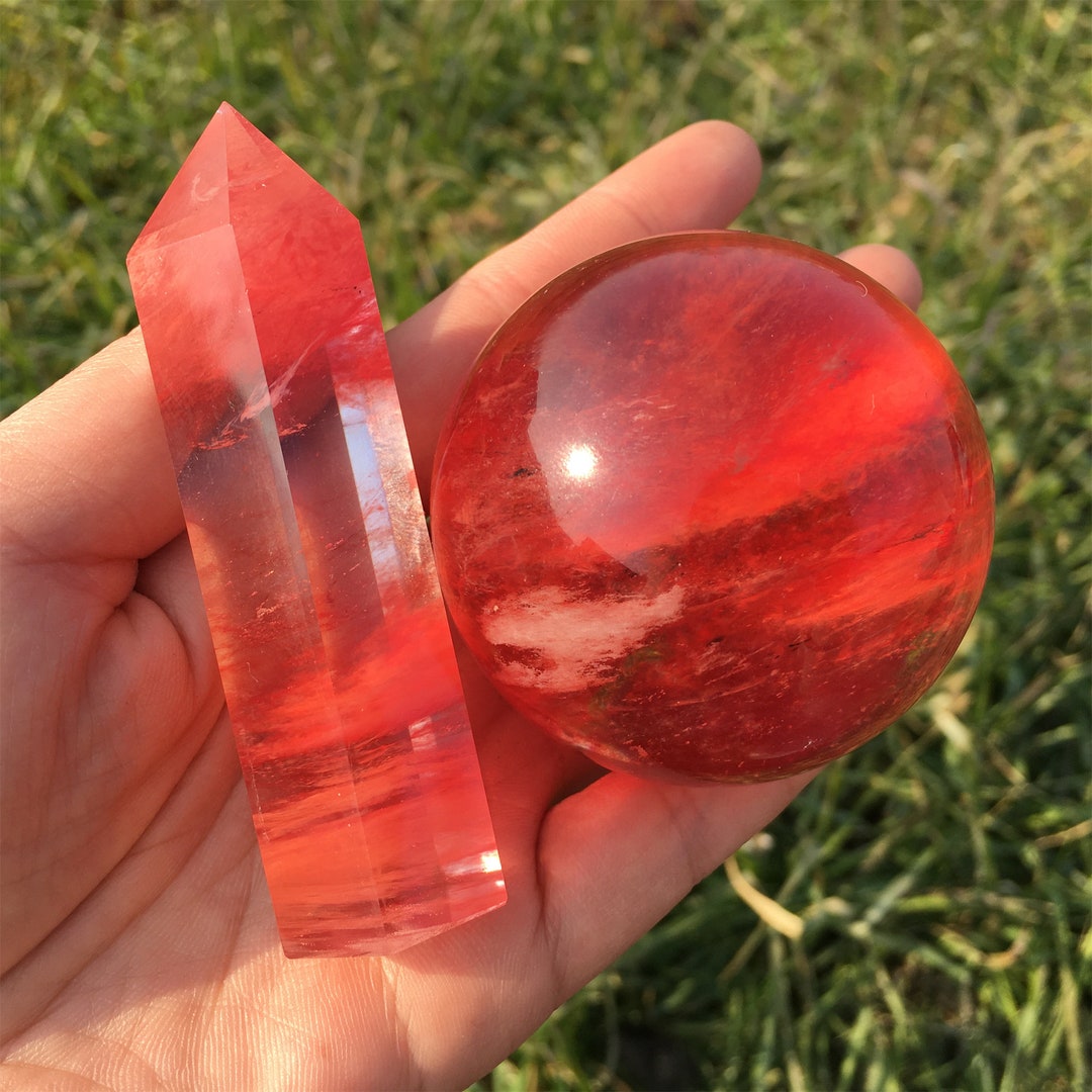 A Set of 50mm Red Smelting Quartz Ball Obelisk,quartz Crystal,home ...