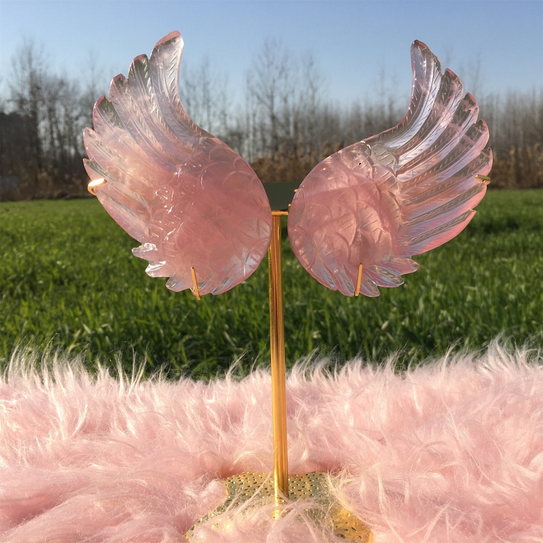 AAA Natural Rose Crystal A Pair of Wings Golden Stents,wings of Angel ...