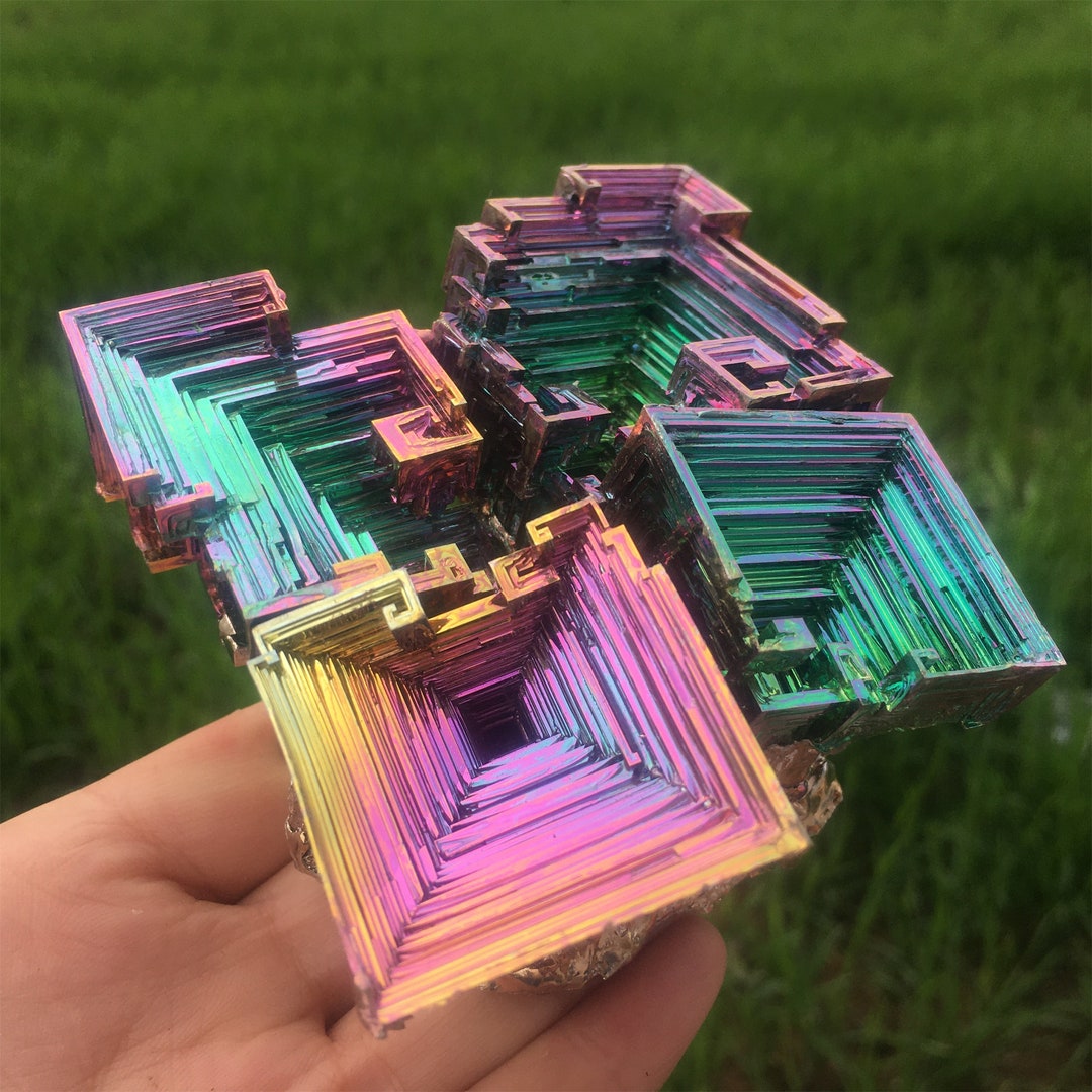 450g Rainbow Bismuth Ore Geode Crystal Quartz Titanium Mineral Point ...