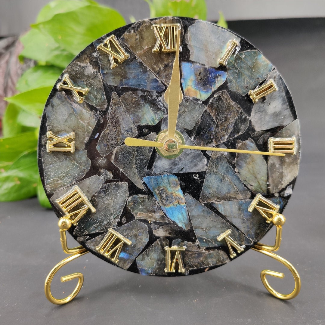 12cm Natural Labradorite Clock,quartz Crystal Clock,spectrolite,home ...